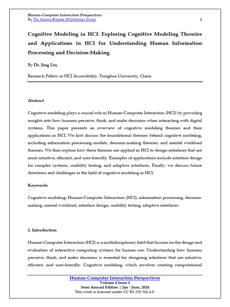 Cognitive Modeling in HCI | PDF | Human–Computer Interaction | Usability