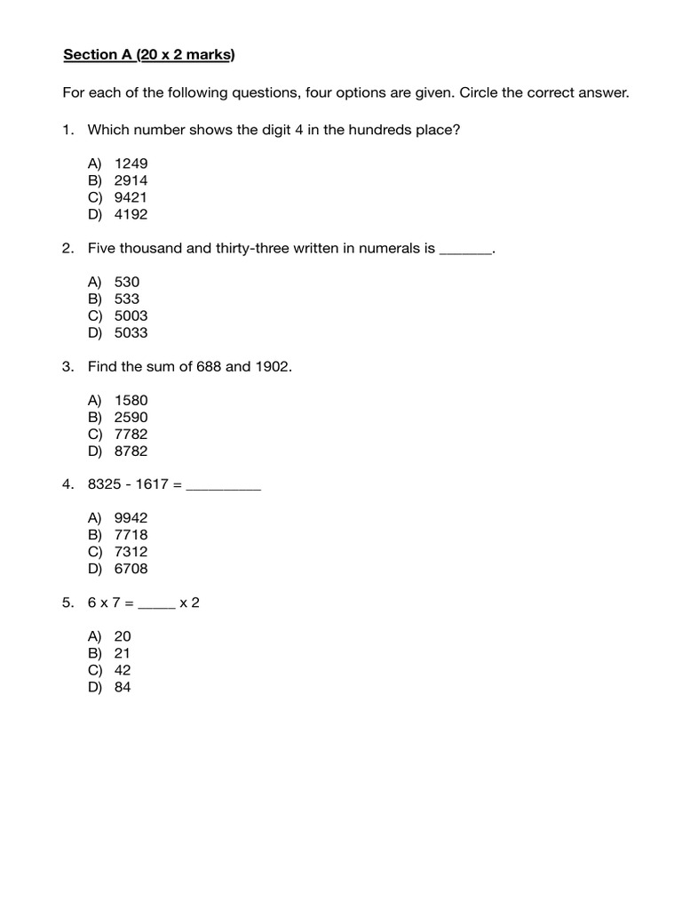 Primary 3 Mathematics Questions | PDF
