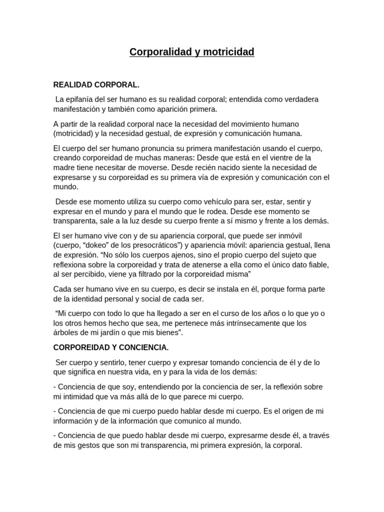 Corporeidad y Motricidad Humana | PDF | Realidad | Sicología
