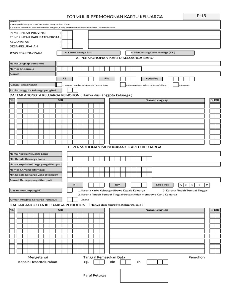 Formulir Permohonan Kartu Keluarga | PDF