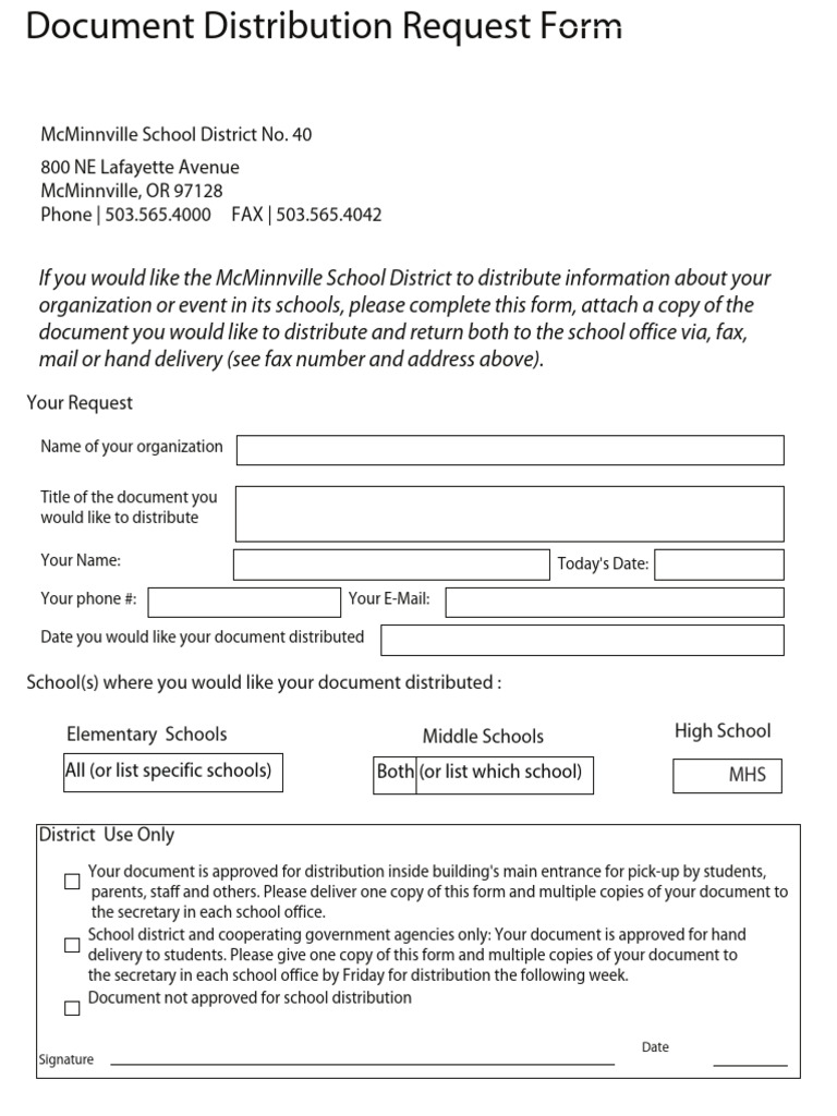 MSD Document Distribution Request Mcminnville School District | PDF