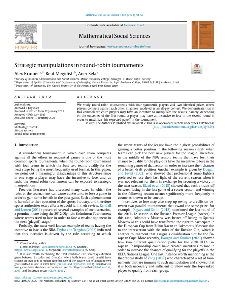 Strategic Manipulations in Tournaments | PDF | Probability Distribution ...