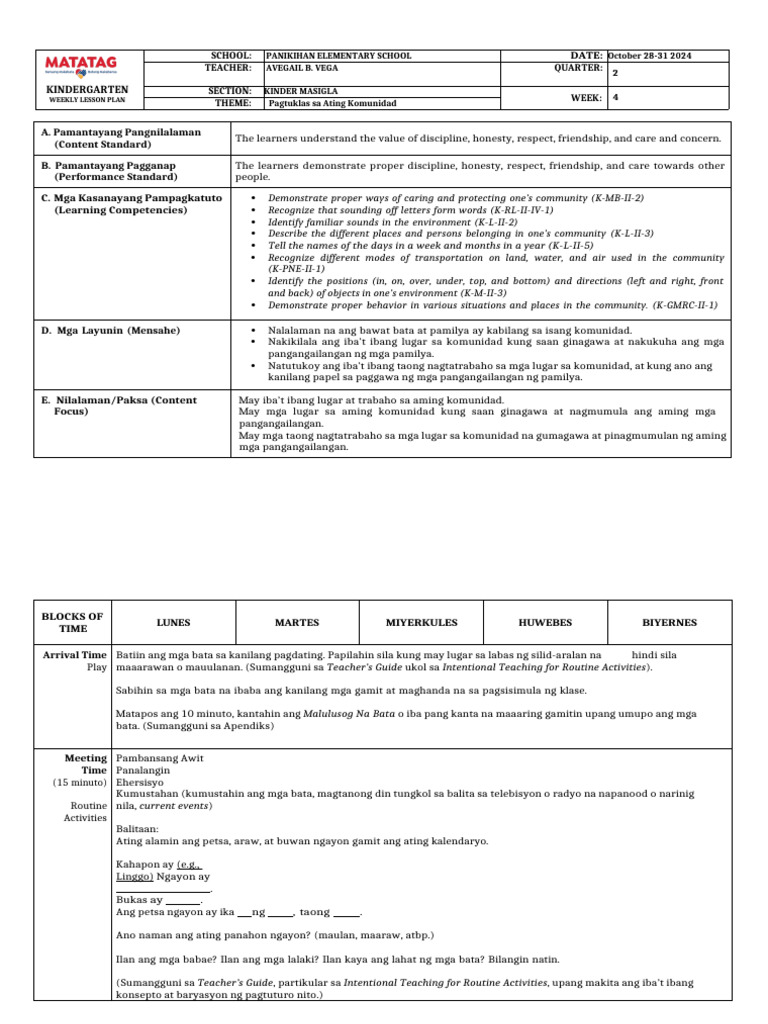 LE Kindergarten Q2 Week4 | PDF