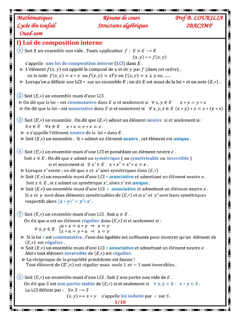 Résumé Structures Algébriques 2024 | PDF