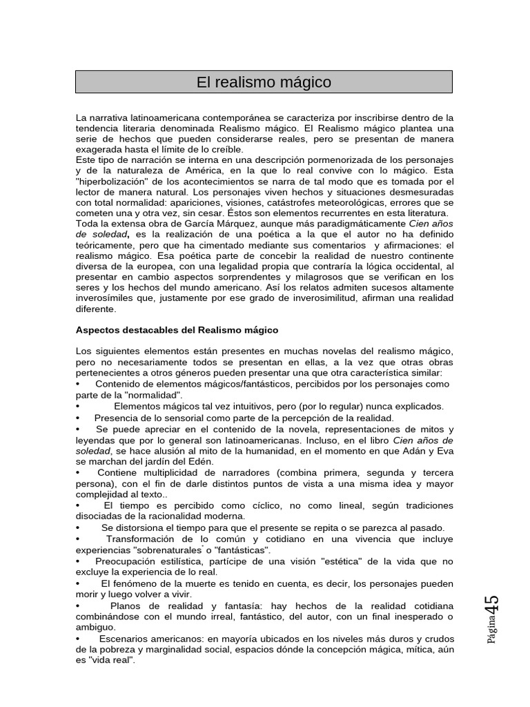 EL REALISMO MAGICO .Garcia Marquez | PDF | Realismo literario | Gabriel ...
