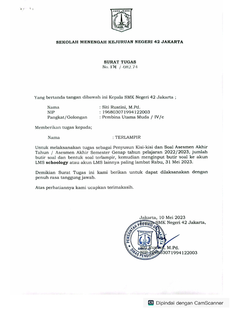 Surat Tugas Bikin Soal Aat Aas - Genap 23 | PDF