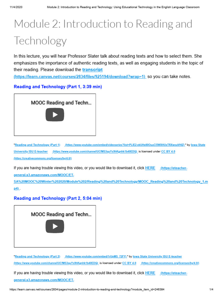 Module 2 - Introduction To Reading and Technology - Using Educational ...