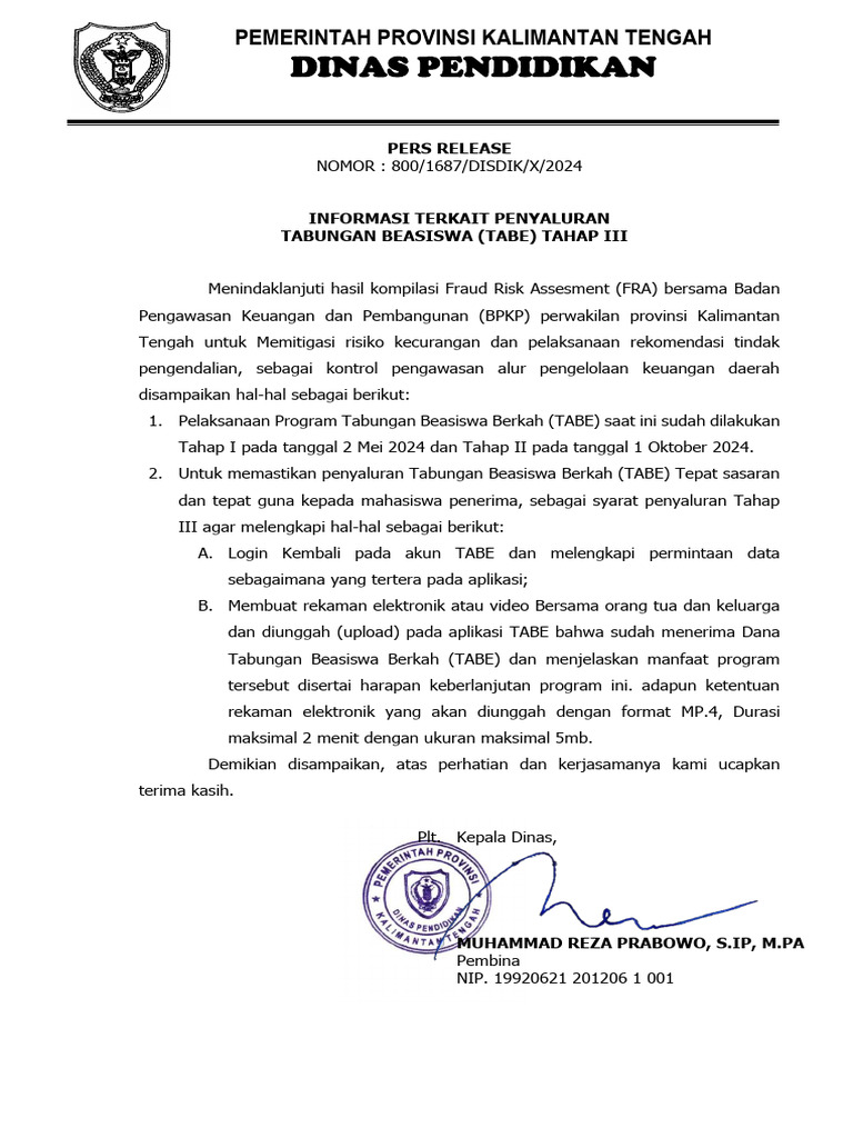 Pers Realese Tabe Tahap 3 | PDF | Bisnis