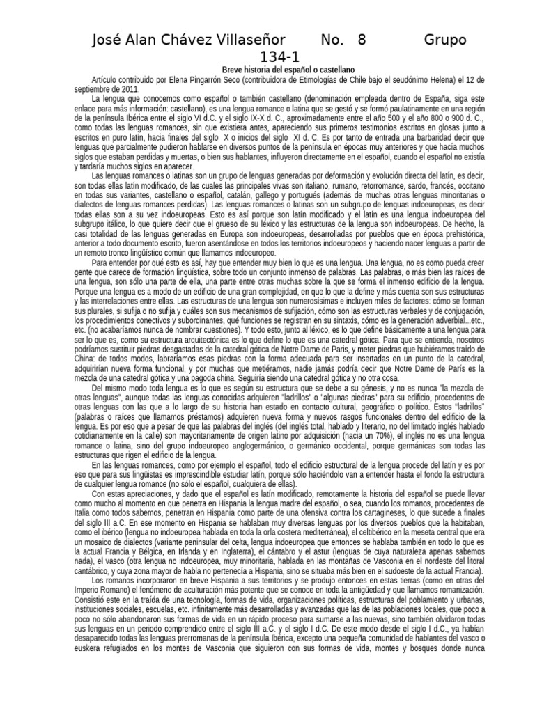 Breve Historia Del Español o Castellano | PDF | latín | Lengua española