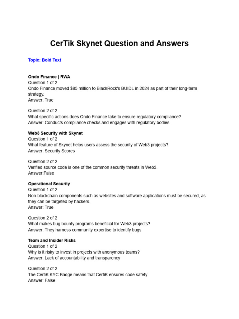 All Certik Skynet Answer (Up-To-date) | PDF | Cryptocurrency | Computer Security