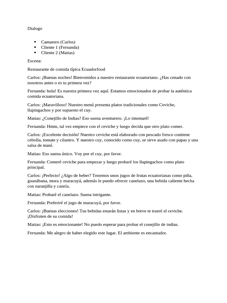 Dialogo | PDF | Cocina, comidas y vino | Estudios de idiomas extranjeros