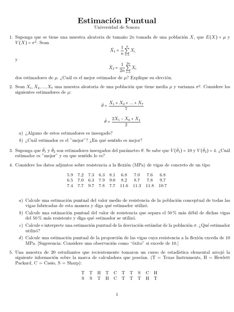 Tarea Estimación Puntual | PDF | Teoría de la estimación | Estimador
