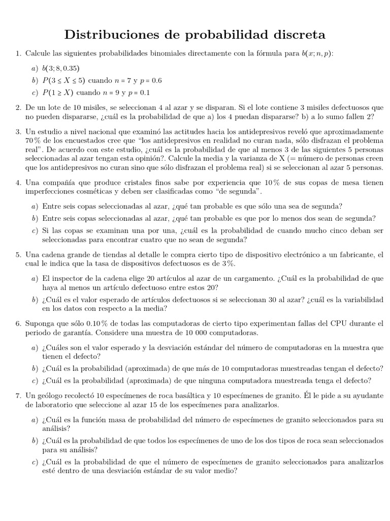 Distribuciones de Probabilidad Discretas (Ejemplos) | PDF | Probabilidad | Desviación Estándar