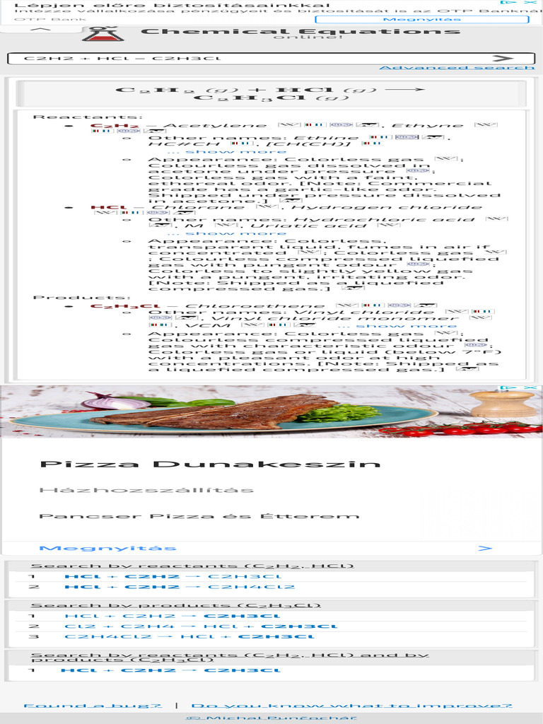 C2H2 + HCL C2H3Cl - Balanced Equation Chemical Equations Online! | PDF ...
