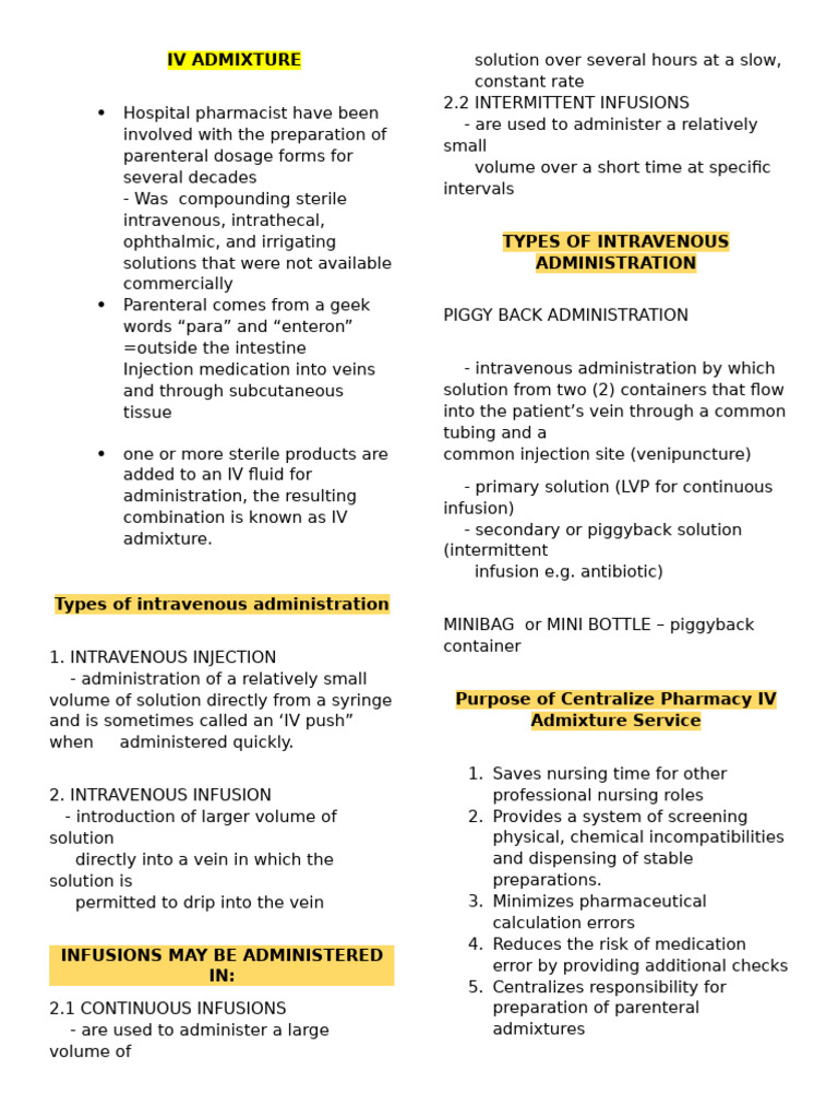 IV Admixture Quiz | PDF | Intravenous Therapy | Injection (Medicine)