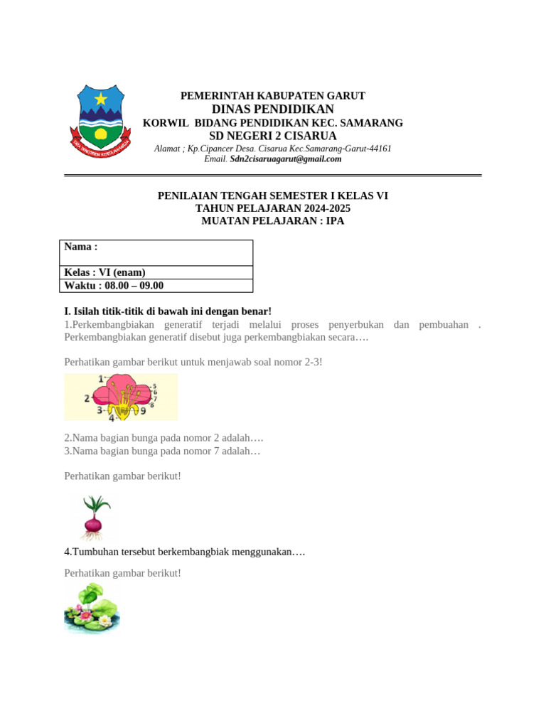 Penilaian Tengah Semester IPA Kelas VI Garut | PDF | Griya & Taman