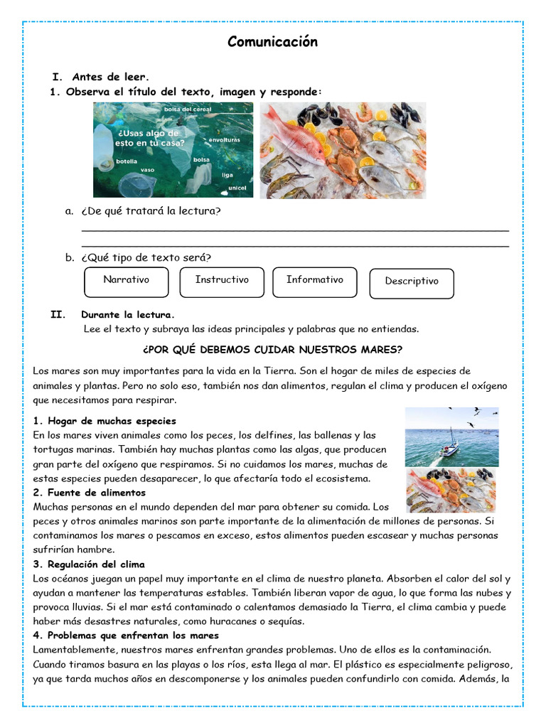 30 Octubre Com Ficha Leemos Porque Debemos Cuidar Nuestros Mares | PDF ...