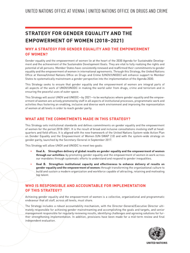 Summary UNOV-UNODC Gender Strategy | PDF | Empowerment | Gender Equality