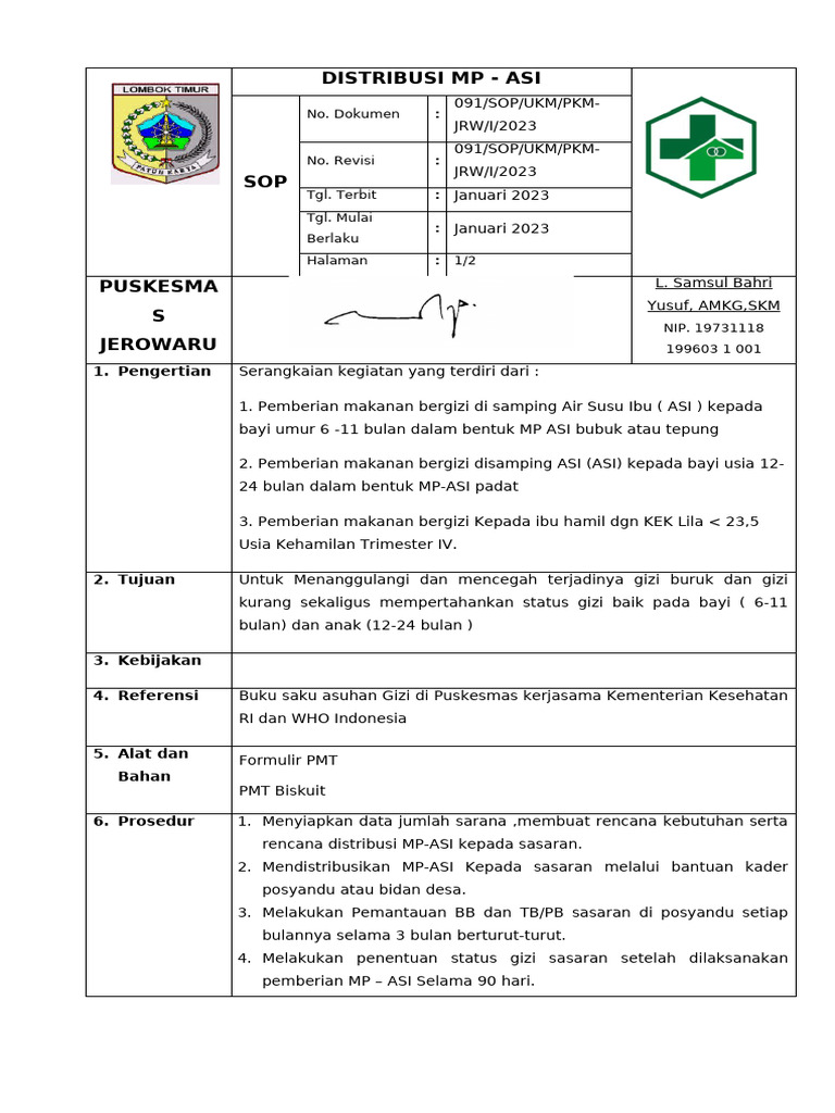 Sop Distribusi MP - Asi | PDF