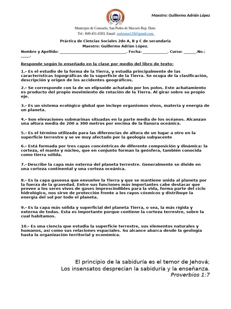 Practica de Ciencias Sociales P1 | PDF | Tierra | Corteza (Geología)