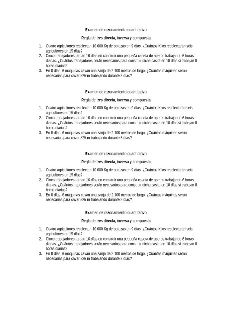 Examen de Razonamiento Cuantitativo | PDF | Aritmética | Objetos ...
