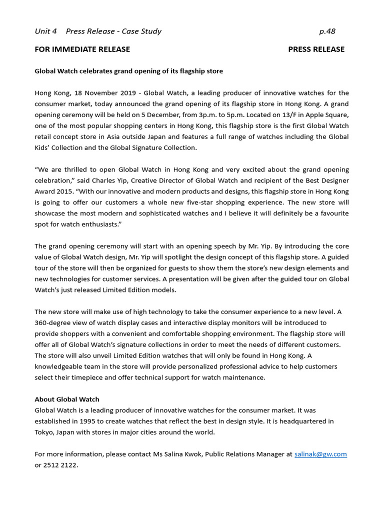 Unit 4 Case Study_Global Watch_suggested answer | PDF Unit 4 Case Study_Global Watch_suggested answer | PDF