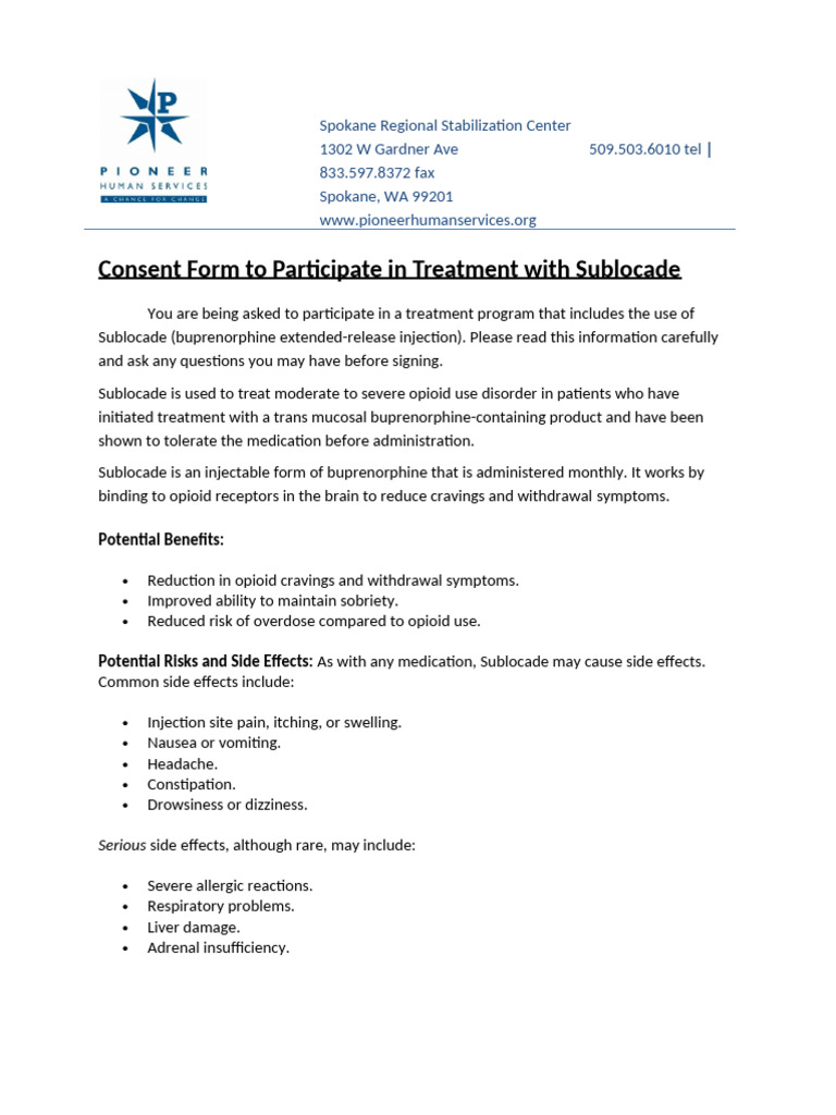 Informed Consent For Sublocade | PDF | Opioid | Opioid Use Disorder