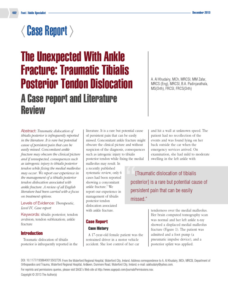 Traumatic Tibial Posterior Dislocation | PDF | Ankle | Foot