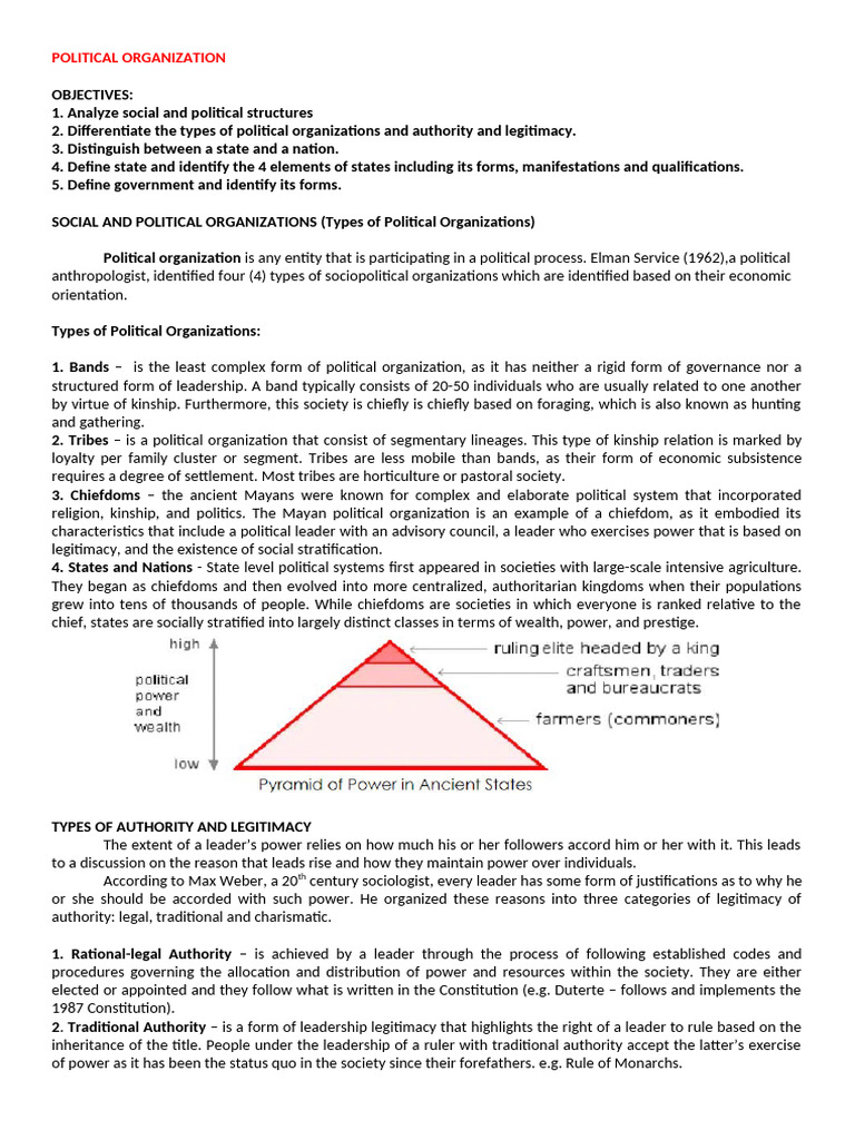Lesson 5 Political Organization | PDF | Separation Of Powers | Constitution