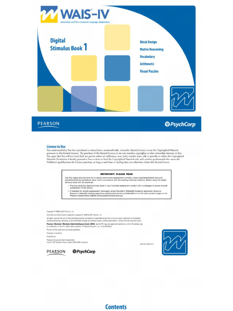 WAIS-IV Digital Stimulus Books | PDF