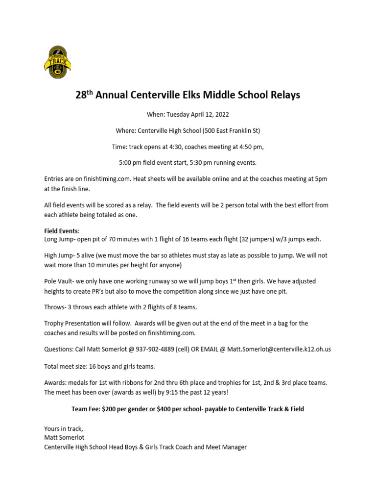 28th Annual Centerville Elks Middle School Relays 3 | PDF | Track And ...