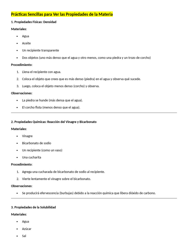 Prácticas Sencillas para Ver Las Propiedades de La Materia | PDF | Agua ...