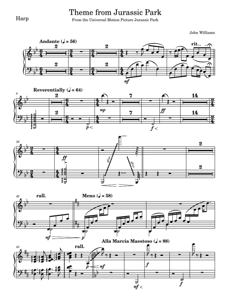 Theme From Jurassic Park-Harp | PDF