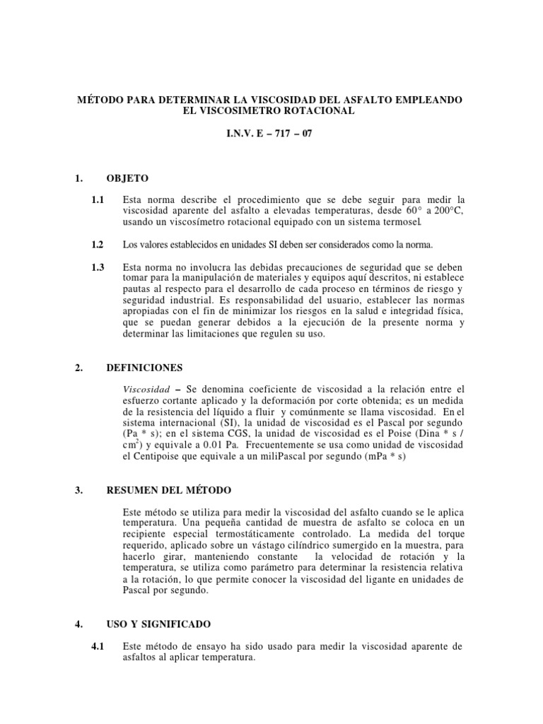 Norma INV E-717-07 | PDF | Viscosidad | Líquidos