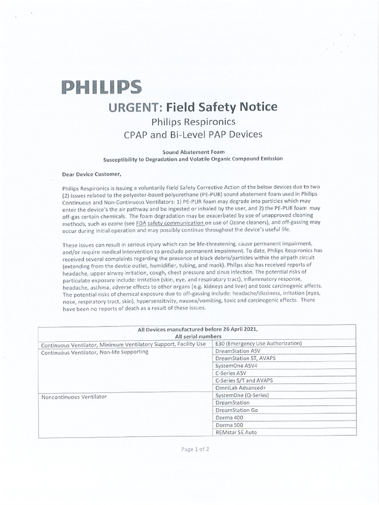 Field Safety Notice - Omnilab, REMstar | PDF