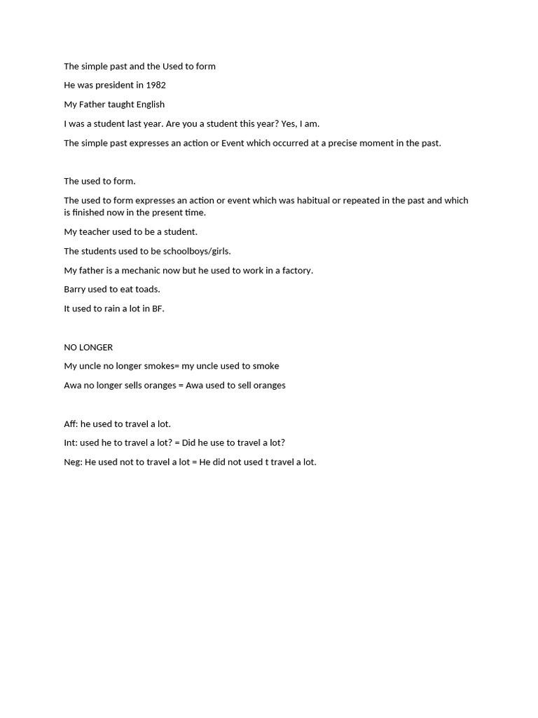 The Simple Past and The Used To Form | PDF