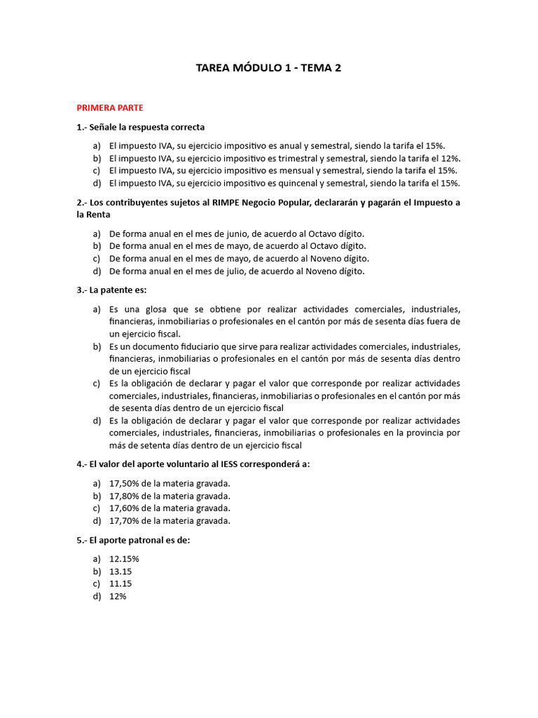 TAREA Módulo 1 - Tema 2 | PDF | Impuestos | Impuesto al valor agregado