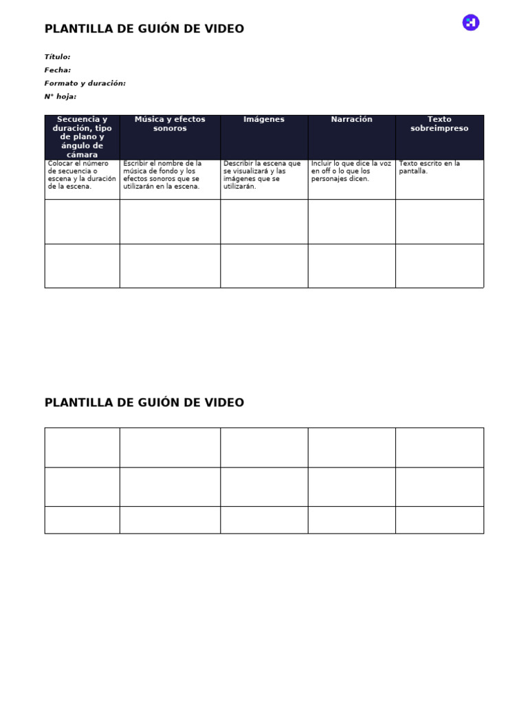 Plantilla Guion Video | PDF