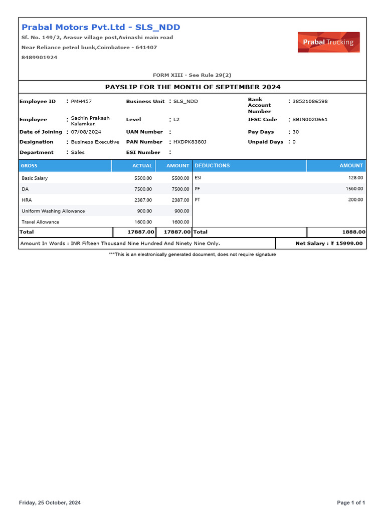 Payslip Sep 2024 | PDF