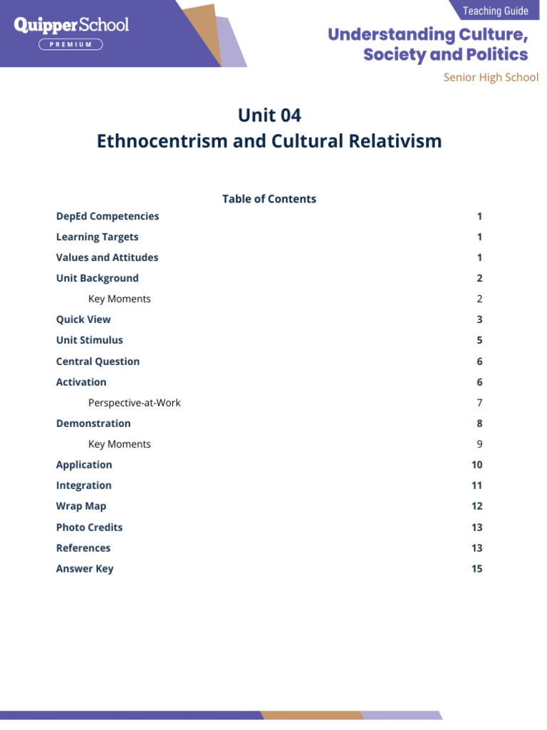 UCSP 11 - 12 Q1 04 Ethnocentrism and Cultural Relativism TG | PDF ...