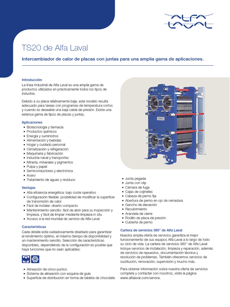 Alfa Laval ts20 Product Leaflet Es | PDF | Tornillo | Rodamiento (Mecánico)