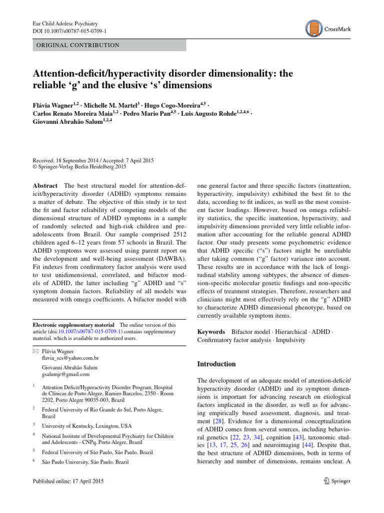 Attention Deficit Hyperactivity Disorder Dimensionality | PDF ...
