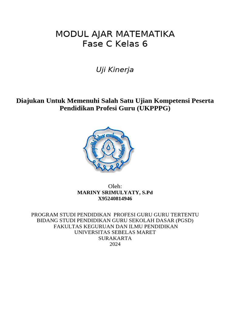 Modul Ajar Matematika Mariny Ukin | PDF | Karier & Perkembangan
