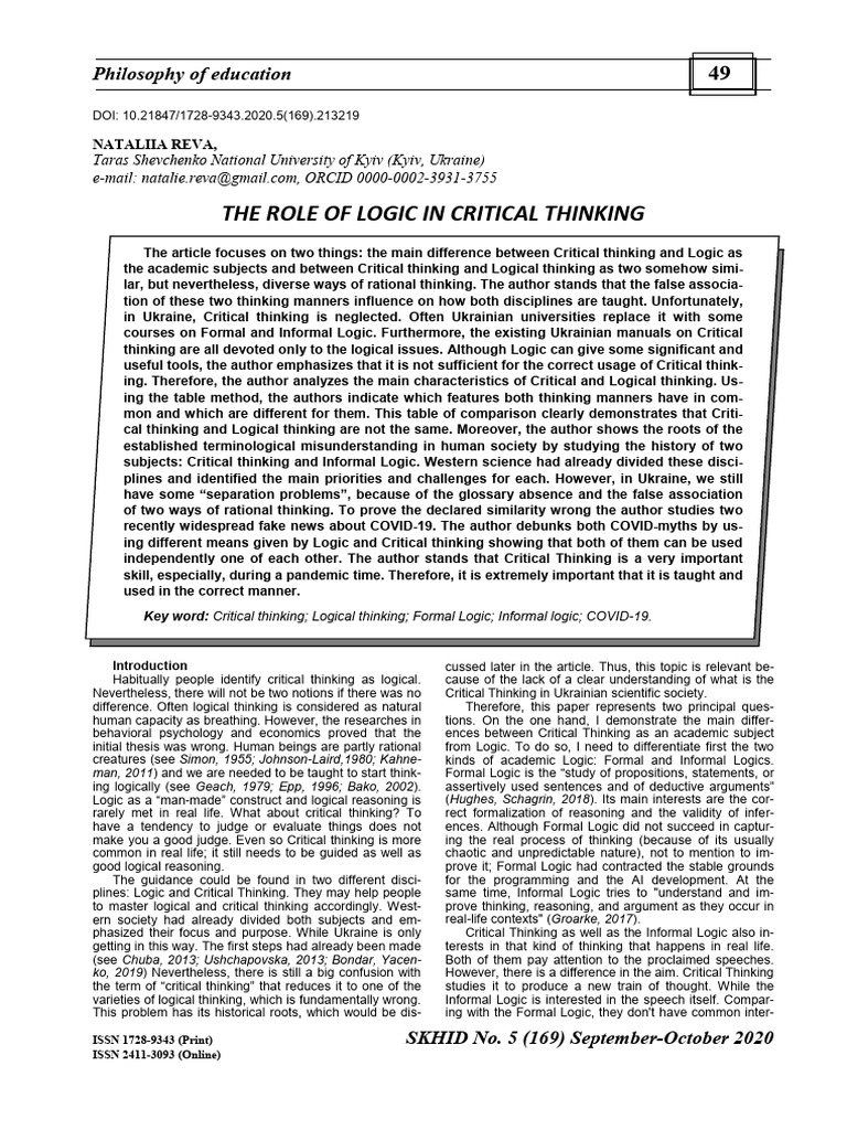 The Role of Logic in Critical Thinking | PDF | Critical Thinking | Thought