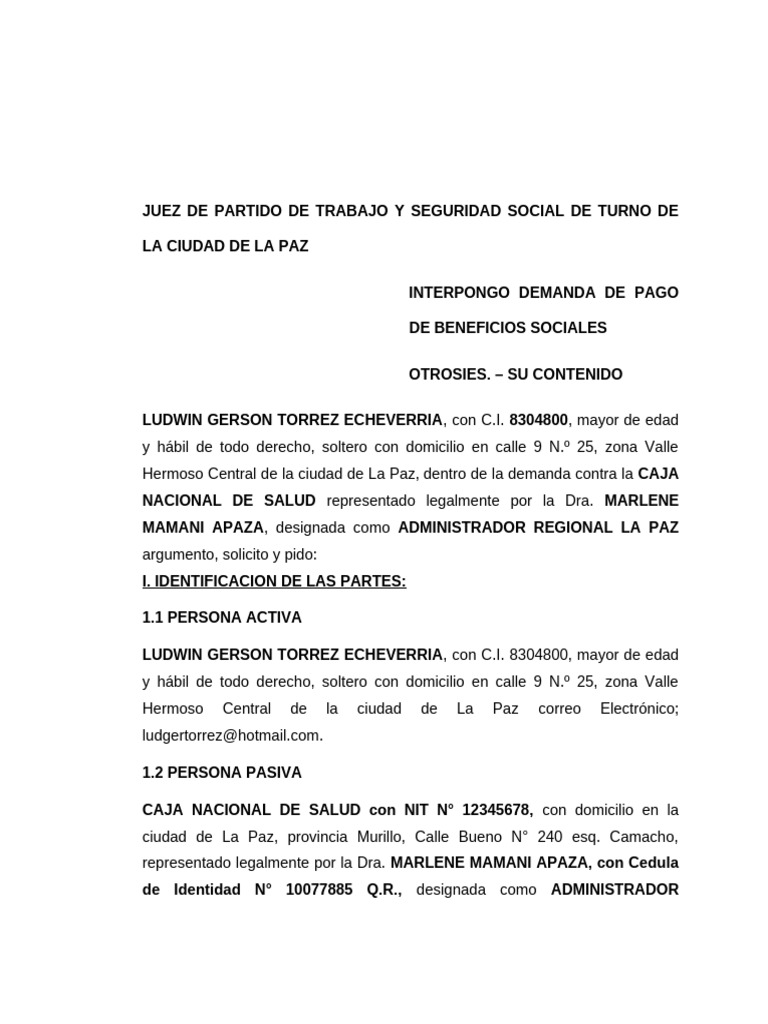 DEMANDA (Pago de Beneficios Sociales) | PDF | Derecho laboral | Demanda judicial