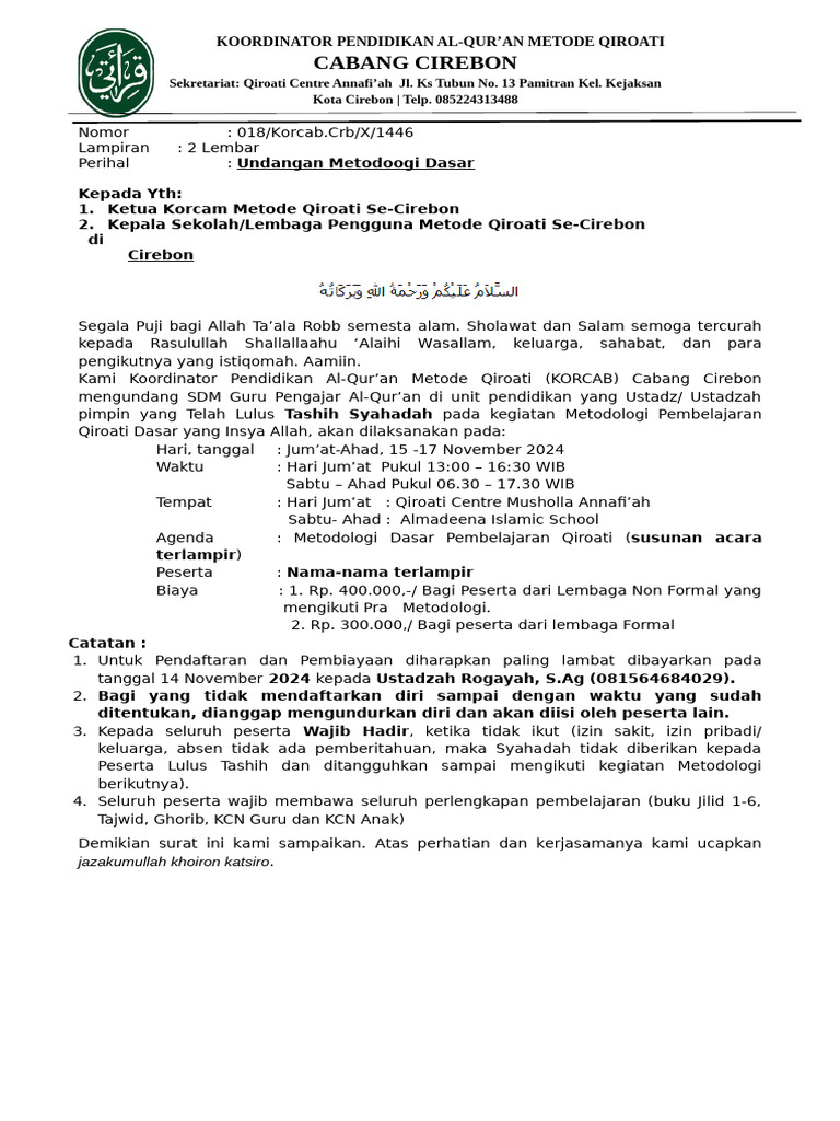 Surat 018 Undangan Metodologi Dasar November 2024 | PDF