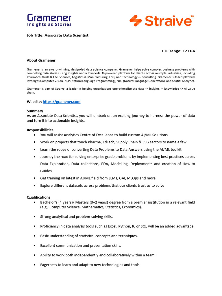 JD - Associate Data Scientist | PDF | Computers