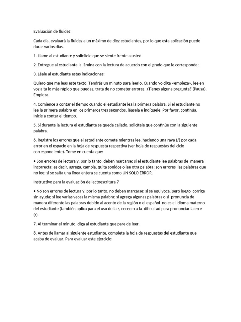 Evaluacion de Fluidez | PDF