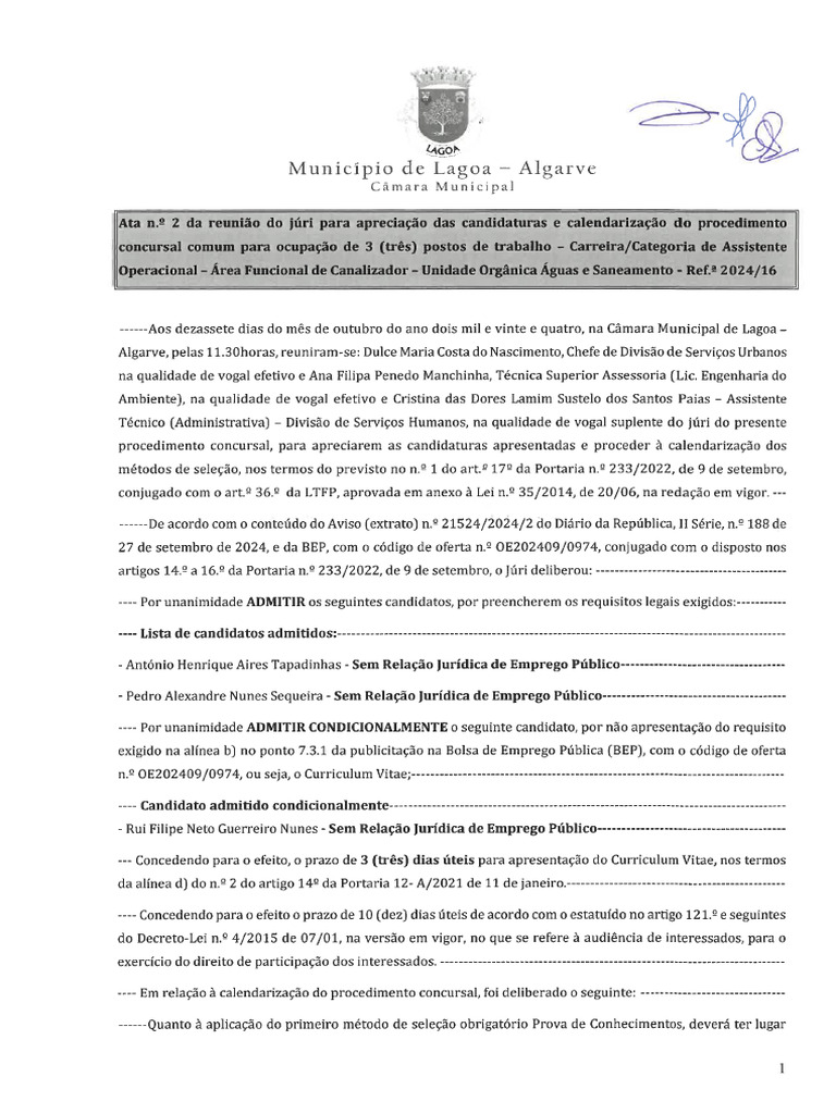 Ata 2 Ref A 2024 16 Admissao Exclusao de Candidatos As | PDF