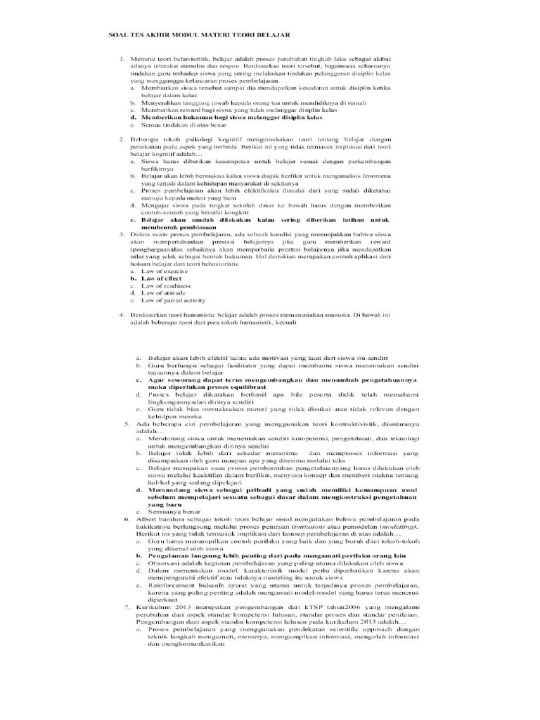 Soal Tam Modul 2 Teori Belajar Dan Pembelajaran Yn | PDF